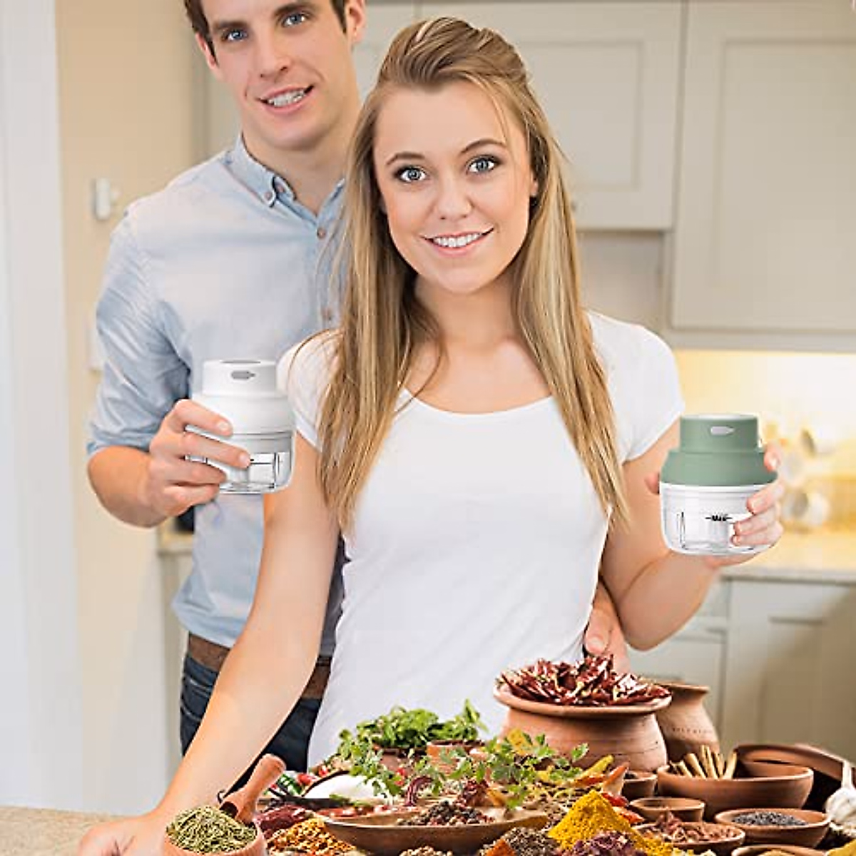 Andekas Electric Herb Grinder - 3.9"/3.4oz Large Capacity Grinder with USB Rechargeable and Brush, Perfect for Grinding Spices & Herbs (White)