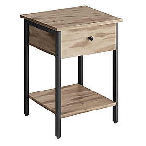 VASAGLE Nightstand, Bedside Table with Drawer, Side Table, End Table, for Bedroom, Office, Industrial, Camel Brown and Black ULET055B50