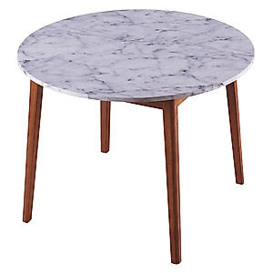 Teamson Home Ashton Round Shape Dining Table Desk with Storage Faux Marble Top for Living Room Home and Office, 30 Inch Height, Walnut