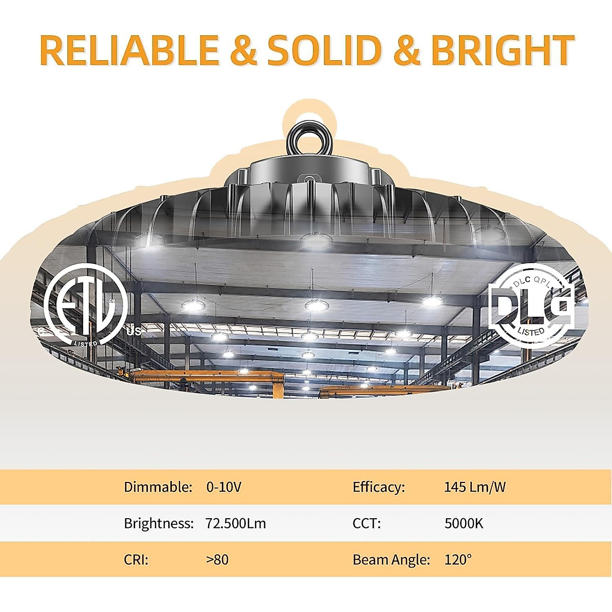 OPENLUX 6 Pack 500W UFO Led High Bay Light 5000K 72500lm 1-10V Dimmable High Bay Led Lights Led High Bay Lights Alternative to 1600W MH/HPS for Gym Factory Warehouse Shop Barn Garage