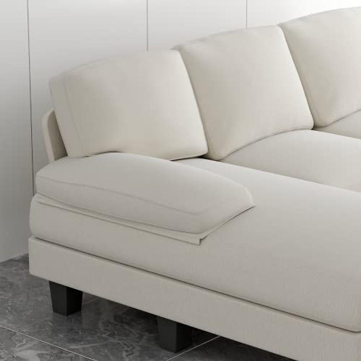 Flamaker Convertible Sectional Sofa Couch, Modern Fabric U-Shaped Living Room Furniture Set, 4-Seat Sectional Sleeper Sofa with Double Chaise & Memory Foam (White)