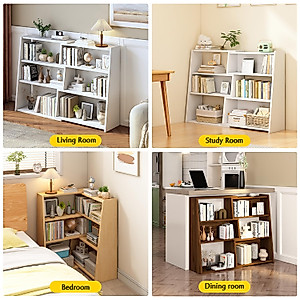 IOTXY Wooden Extendable Shelf Bookcase - 3-Tier Ladder Low Short Bookshelf for Small Space or Corner, White, S