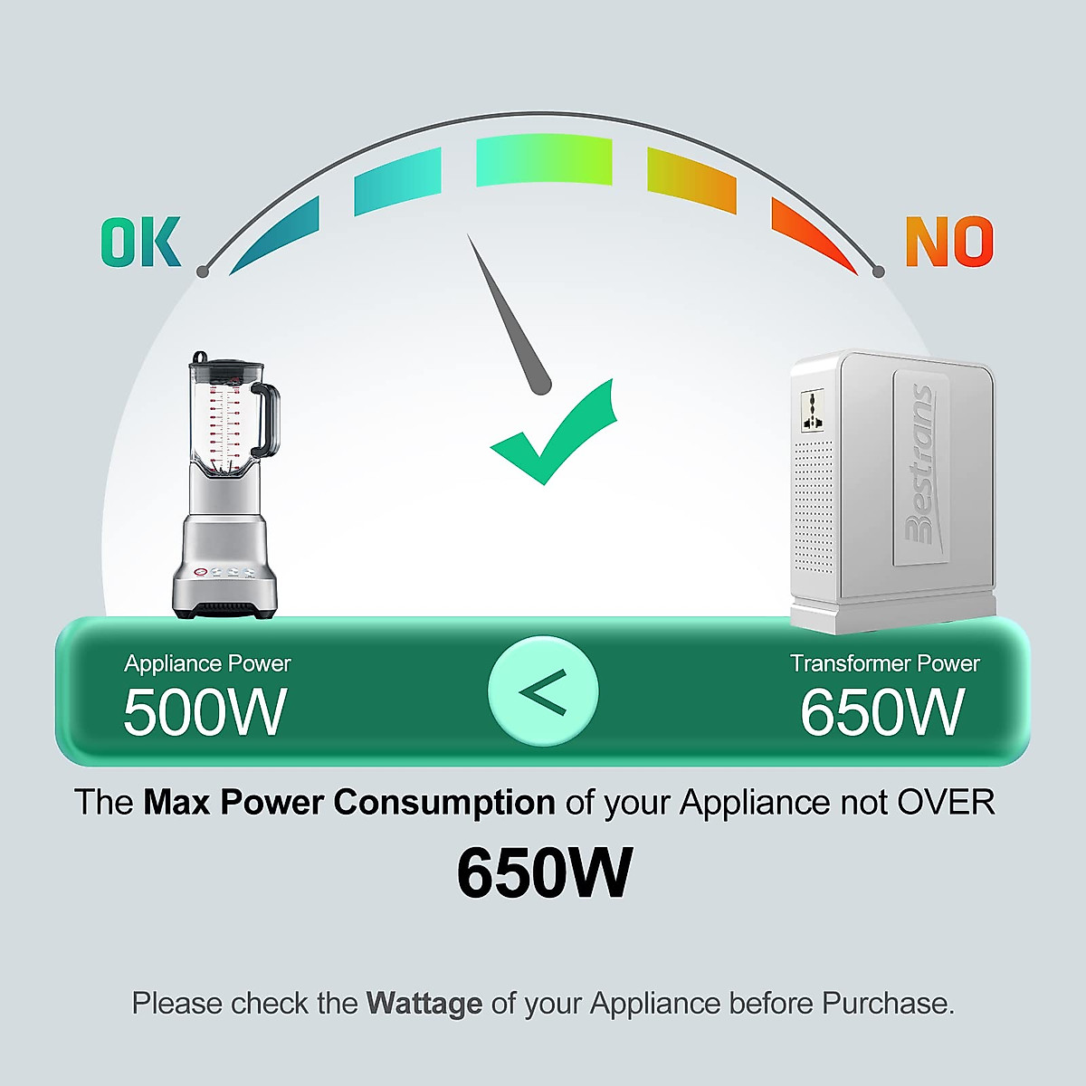 BESTRANS 650 Watts 110V to 220V Step Up Voltage Converter, Heavy Duty Step Up Power Transformer Convert from 110V/120V to 220V/240V (Pearl White)