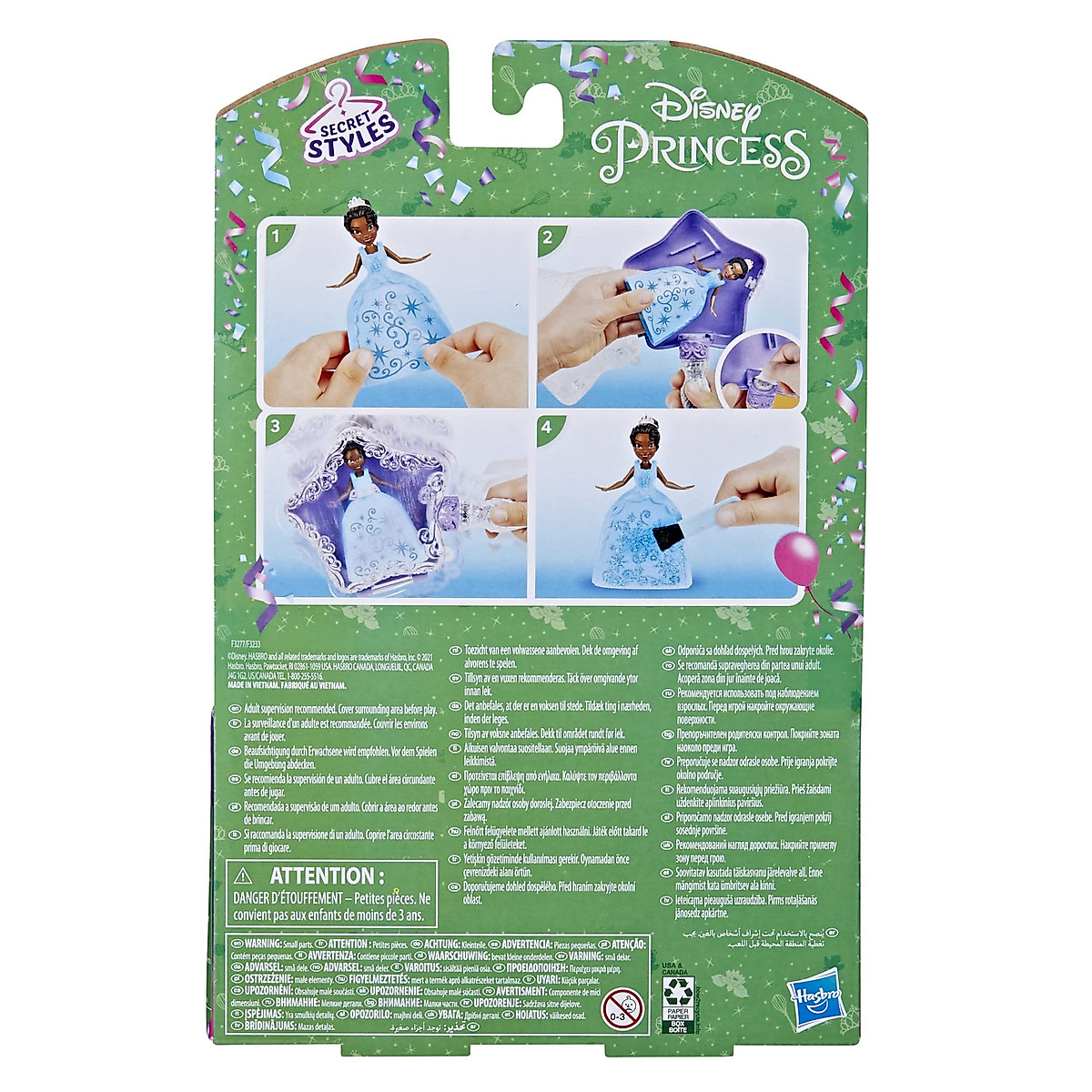 Disney Princess Secret Styles Magic Glitter Wand Tiana Doll and Wand Playset, Arts and Crafts Toy for Kids 4 and Up