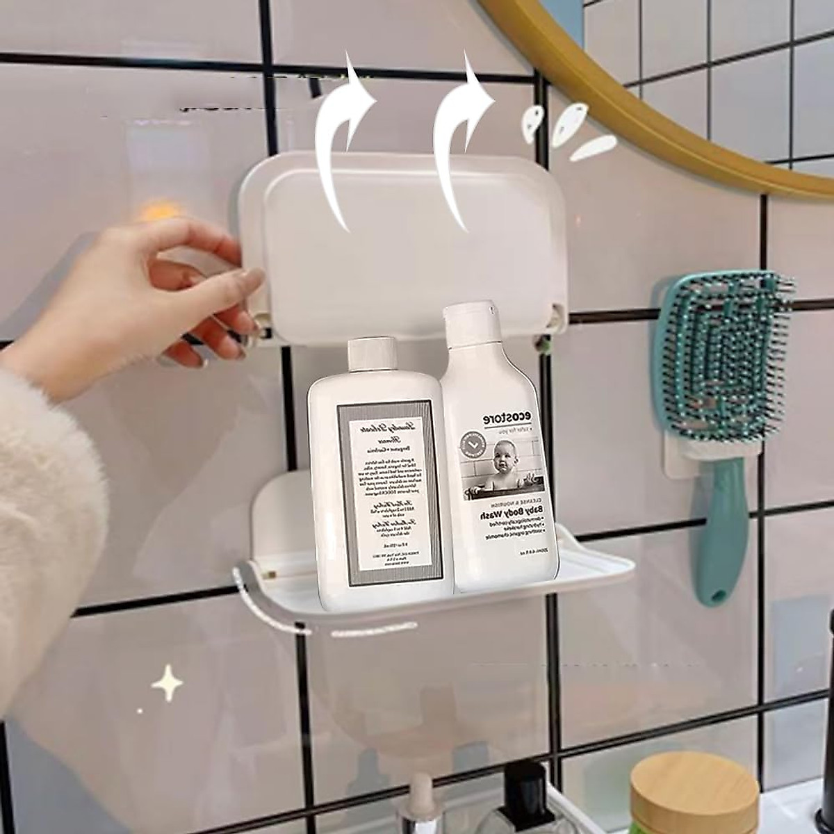 OULIGET Foldable Wall Storage Holder,Rack Wall Shelf Plastic Floating Shelf Stick on Wall for Kitchen Bathroom Office,Perforation Free Bedroom Bedside Shelf,7Inches,2Pieces