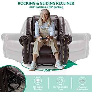 VIVIJASON Massage Swivel Rocker Recliner Chair with Heat & Vibration, 360° Swivel Manual Glider Rocking Reclining Chair with 2 Remote Controls, Side Pockets & USB Ports for Living Room, Brown
