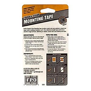 Gorilla Tough & Wide, Heavy Duty Double Sided Mounting Tape, 2" x 48", Clear, (Pack of 1)