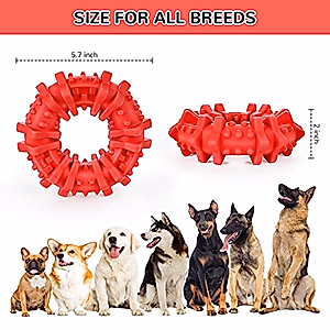 Dog Balls Treat Dispensing Dog Toys for Aggressive Chewers Large Breed, Nearly Indestructible Squeaky Dog Chew Toys for Large Dogs, Natural Rubber Dog Puzzle Toys (RING-Red, For Larege Dogs)