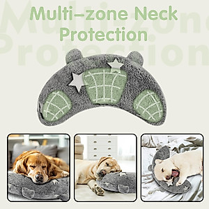 POMESEA Dog Calming Pillow Glow in The Dark, Soft U-Shaped Pet Pillows for Dogs & Cats, Machine Washable, Dog Neck Pillow, Joint Relief, Better Sleep (Large, Gray)