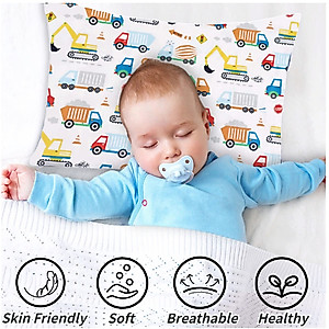 Baby Toddler Pillow Cases Trcuk Pattern - Child Pillowcase Fit Kids & Travel Pillows 13 x 18, 14 x19 - Soft Cotton Pillows Cover Set of 2, Envelope Pocket, Durable Well Stitched, Boy Girl Crib Bedding