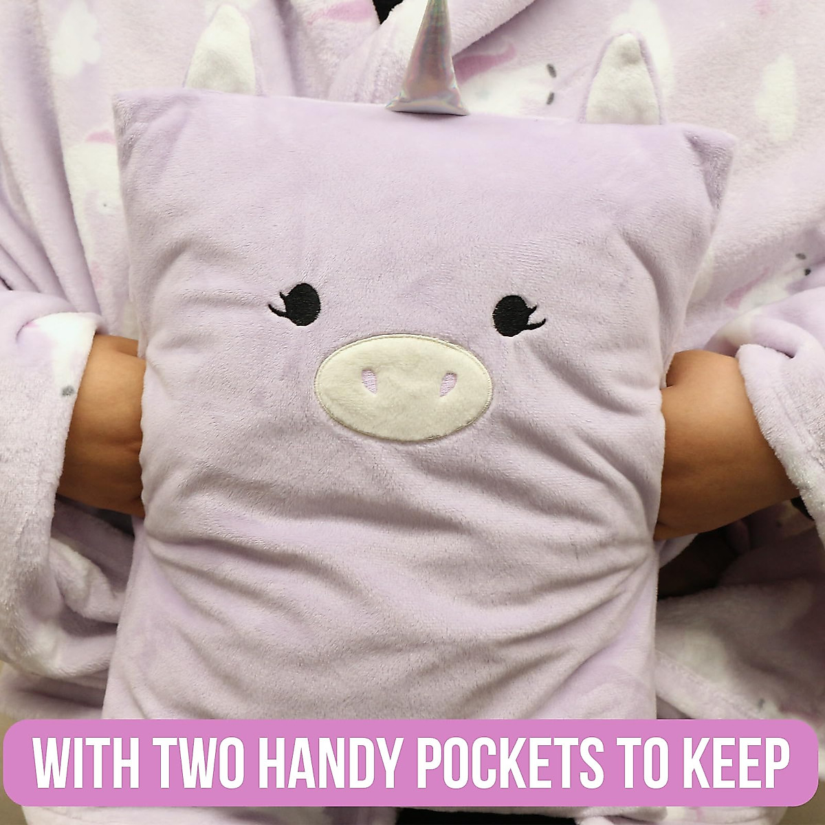 VigorSpring 3-in-1 Kids Travel Pillow Blanket Set, Snuggle Pillow in 12"X15", Plush Throw Blanket for Kids in 40"X60",Filled Throw Pillow, Machine-Washable,Great Gift (Lilac)