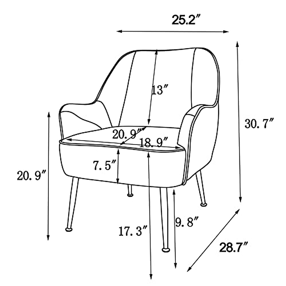 LUCKHAO Modern Accent Chair Set of 2,Velvet Comfy Upholstered Armchair Cozy Single Sofa Chairs with Gold Metal Legs for Living Room,Reading,Bedroom,Office(Grey)