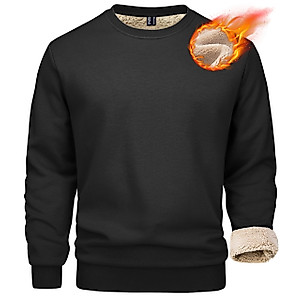 MAGCOMSEN Mens Winter Sweatshirt Crewneck Sherpa Warm Thick Sweatshirts Fleece Liner Thermal Athletic Casual Pullover Sweatshirt Black