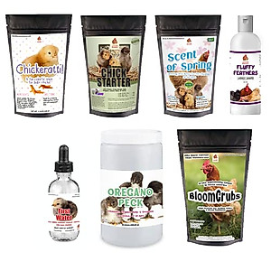 Baby Chick Feed Goody Box (7 Items, 10 pounds) for Chick Brooder & Chick Feeder | Baby Chicken Supplies with Chick Food, Chicken Toys, Chicken Treats with Grubs, Chicken Coop Accessories