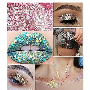 GL-Turelifes 30ml Sequins Chunky Glitter Liquid Eyeshadow Glitter Body Gel Festival Glitter Cosmetic Face Hair Nails Makeup Long Lasting Sparkling Easy to Apply, Easy to Remove (#05 Peacock Blue)