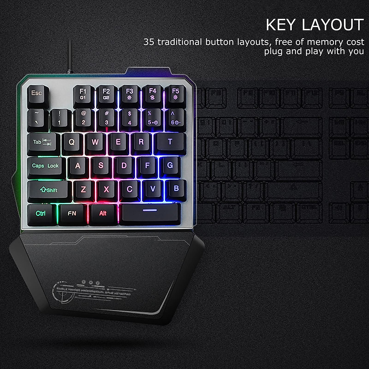 Shanbor One Handed Keyboard, Portable Small Gaming Keyboard for Home for Office