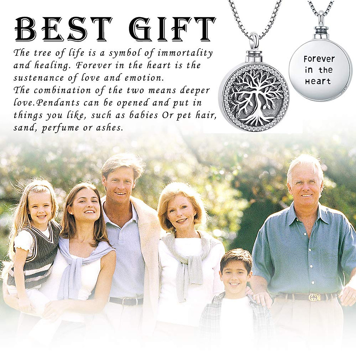 Aniu Cremation Jewelry for Ashes S925 Sterling Silver Urn Necklace Memorial Necklace for Human Ashes of Loved Ones Keepsake Pendant for Men Women (Tree of Life-G)