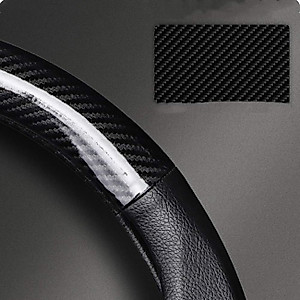 ZHOL Steering Wheel Cover, Universal 15 Inch Fashion Sport Microfiber Leather Carbon Fiber Auto Car Steering Wheel Cover for Men, Anti-Slip Car Interior Accessories, Black