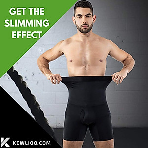 Kewlioo Men's Girdle Compression Shorts with Instant Slimming Effect & Breathable Fabric - High Waist Body Shaper Running Workout Fitness Compression Shorts Underwear Boxer Briefs - (Black, 2XL)