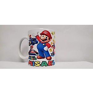 Personalize your Mario Bros chocolate or coffee ceramic mug, Mario gift mugs, gamer mug, put your name or text for front and back, use with left or right hand.Tazas personalizadas.