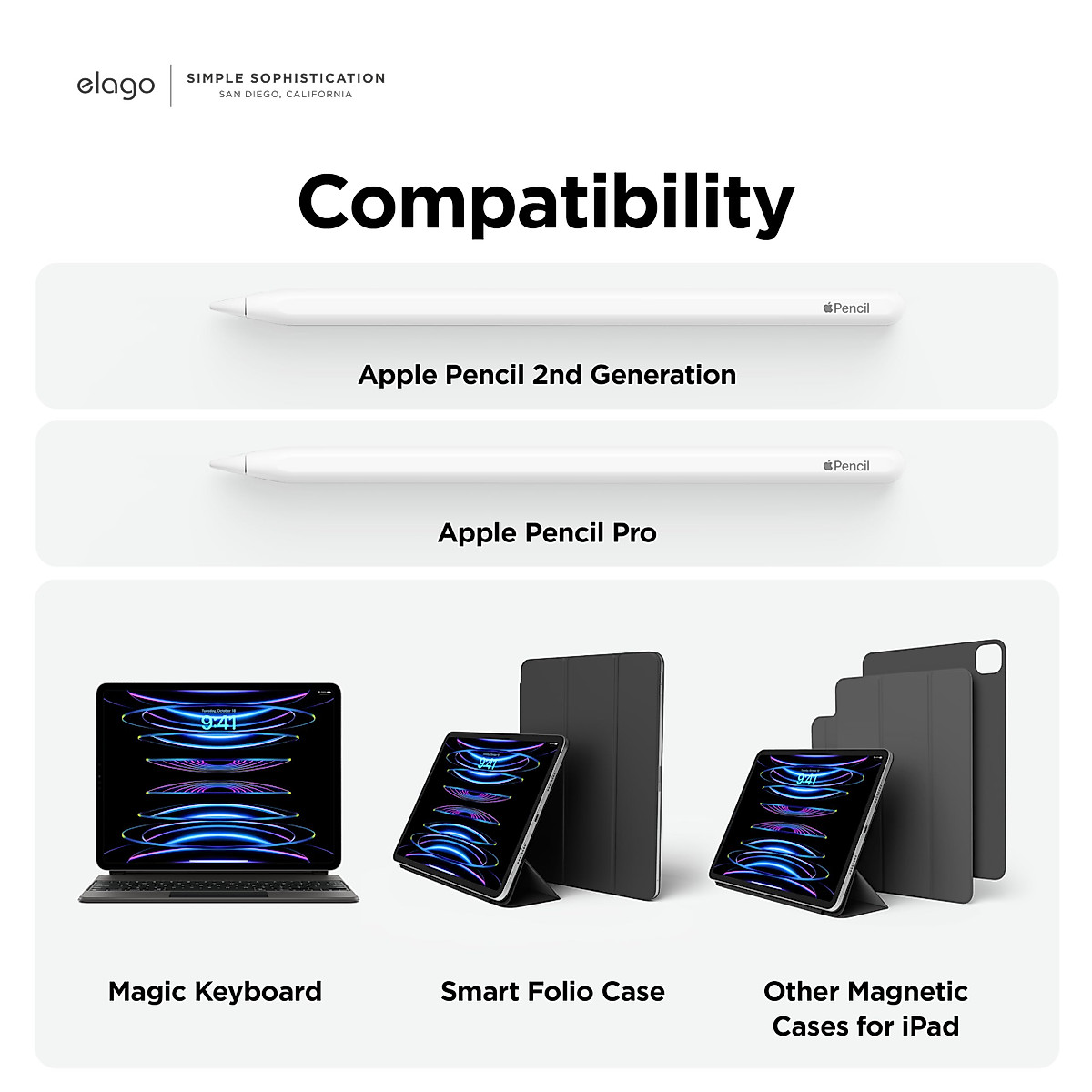 elago Metal Pencil Holder Compatible with Apple Pencil Pro and Apple Pencil 2nd Generation, Compatible with Apple Magic Keyboard, Smart Keyboard Folio and Other Magnetic Cases for iPad