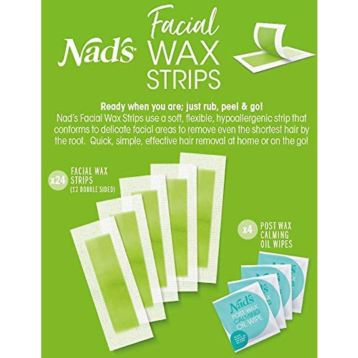 Nads Hair Removal Facial Strips 24 Count