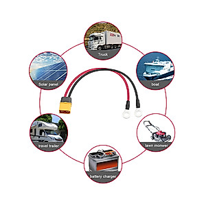 PNGKNYOCN XT60 to O Ring Terminal Cable,14AWG XT60 Male to O Ring Terminals Extension Power Cable for Solar Panel Kit and Battery Charge(0.3M/1FT)