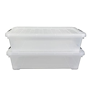 Tyminin Pack of 4 Stackable Plastic Containers with Durable Latching Lids, Under Bed Storage Containers, 40 Quart