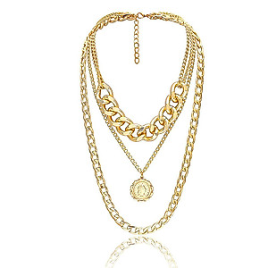 Riymusry Multilayer Chunky Chain Choker Necklace Plate Cuban Pendant Statement Collar Necklace for Women Jewelry Party