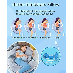 QUEEN ROSE Pregnancy Pillows, E Shaped Full Body Pillow for Sleeping, with Pregnancy Wedge Pillow for Belly Support, 60 Inch Maternity Pillow for Side Sleeper, Grey Bubble Velvet