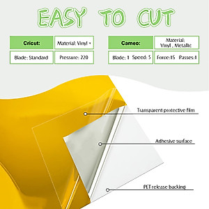 VINYL FROG Gold Chrome Vinyl - 12"x60" Glossy Mirror Adhesive Vinyl Roll Gold Permanent Metallic Craft Vinyl Works with Cameo and Other Cutters