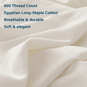 HeimenAogo 600 Tc Egyptian Cotton Duvet Cover King Size Ultra Soft and Breathable Bedding Set with Zipper Closure Long Staple Washed Cotton Duvet Cover Linen Like Texture Off-White 3 Pcs