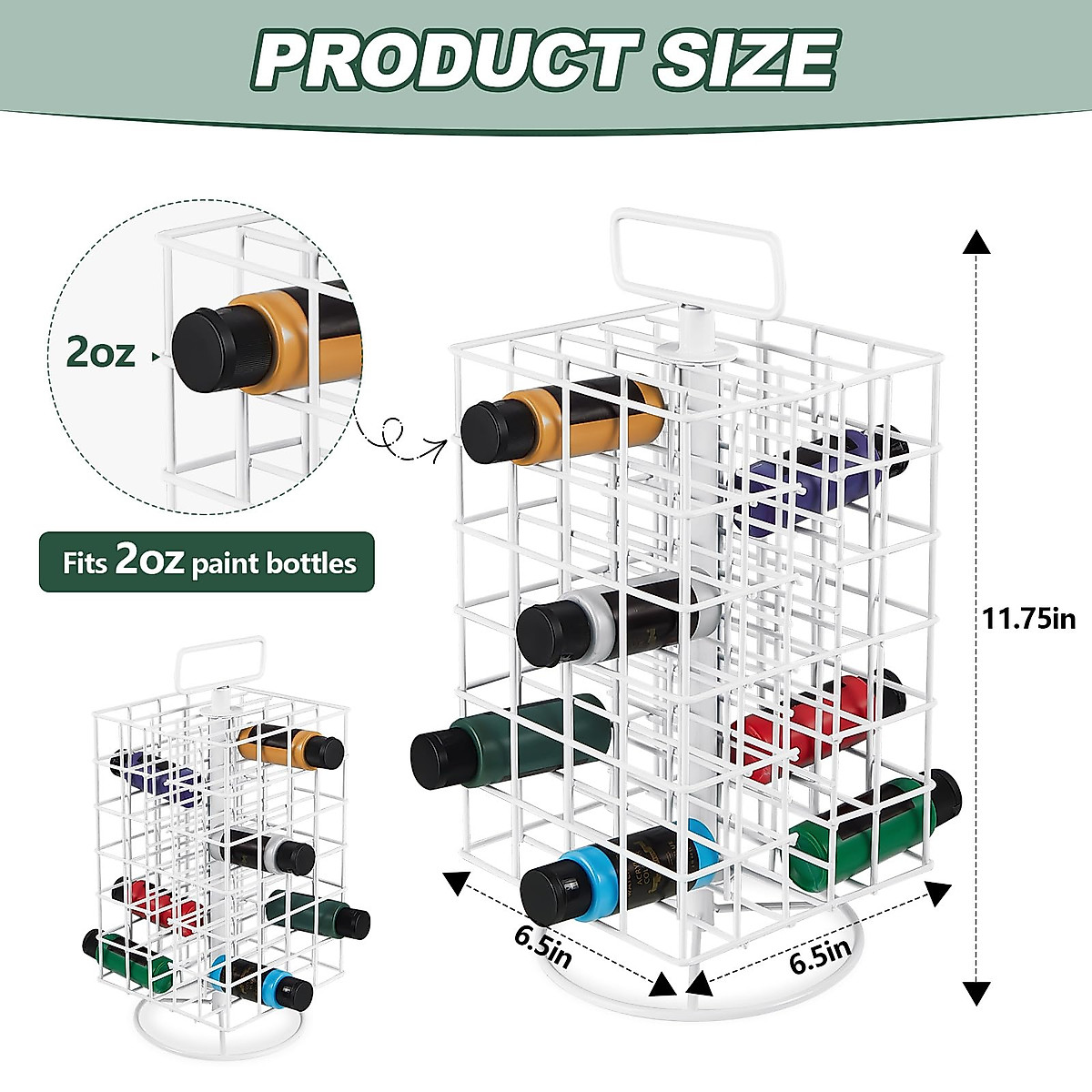 Yaocom 2 Pcs Spinning Paint Organizer Rack 360 Degree Rotating 6 Tier Paint Storage Tower Paint Holder Paint Storage Holder Stand Holds up to 48 (2 oz) Bottles for Art Acrylic Painting, White