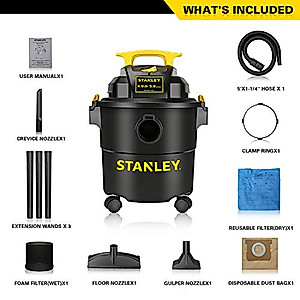 Stanley SL18115P Wet/Dry Vacuum, 5 Gallon, 4 Horsepower, 4.0 HP AC, Black