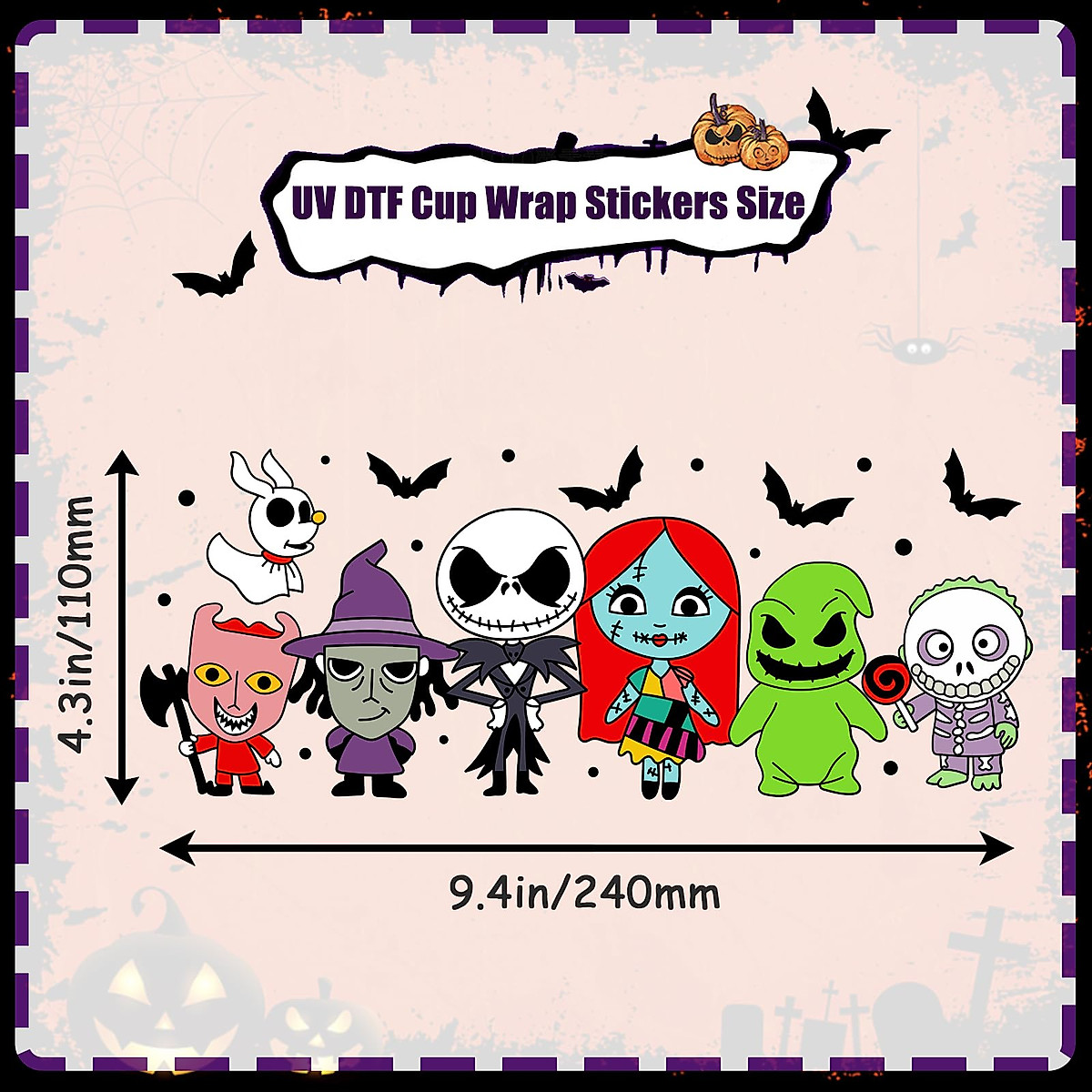 UV DTF Cup Wrap Transfer Stickers for Glass, 9 Sheet Cartoon Rub on Transfers for Crafting, UV DTF Transfer Waterproof Sticker for 16OZ Libbey Glass Cups Furniture Craft Wood DIY Crafts (Jack＆Rose)
