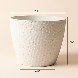 LA JOLIE MUSE Outdoor Planters Indoor Flower Pots - 9.4 Inch Planter Pot Containers, White Plant Pots,Honeycomb