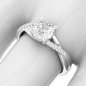 Sterling Silver Twisted Split Shank Simulated 1.0 CT Diamond Engagement Ring Promise Bridal Ring (7.5)