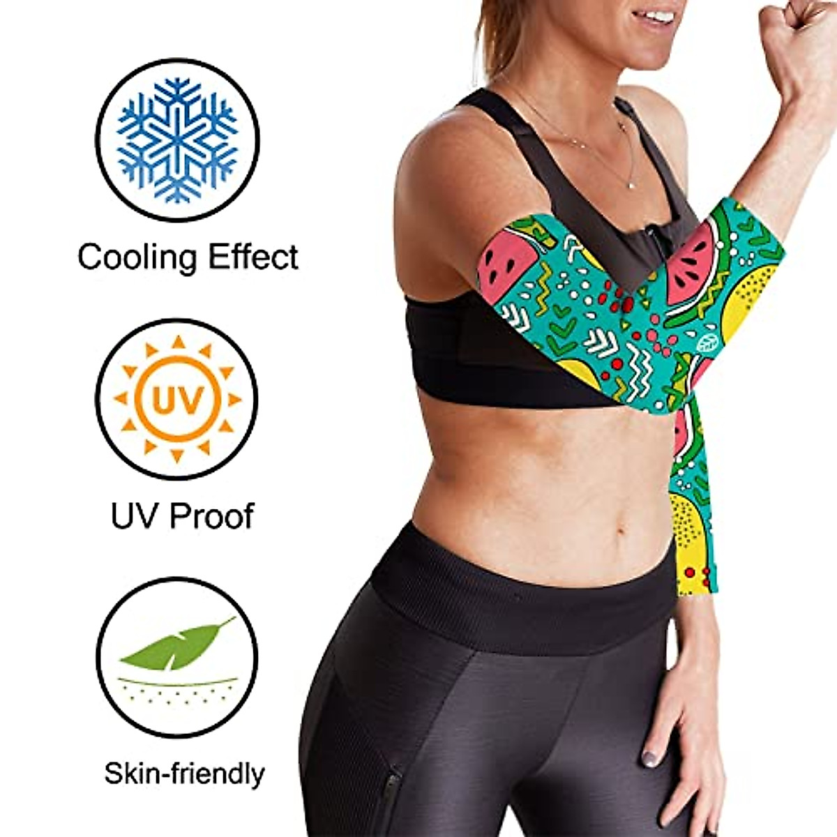 Women UV Sun Protection Arm Sleeves 1 Pair, Sun-protective Cooling Sleeves Bright Summer Fruit, Arm Cover Shield for Men Cycling Golf Hiking Running Outdoor Sports M