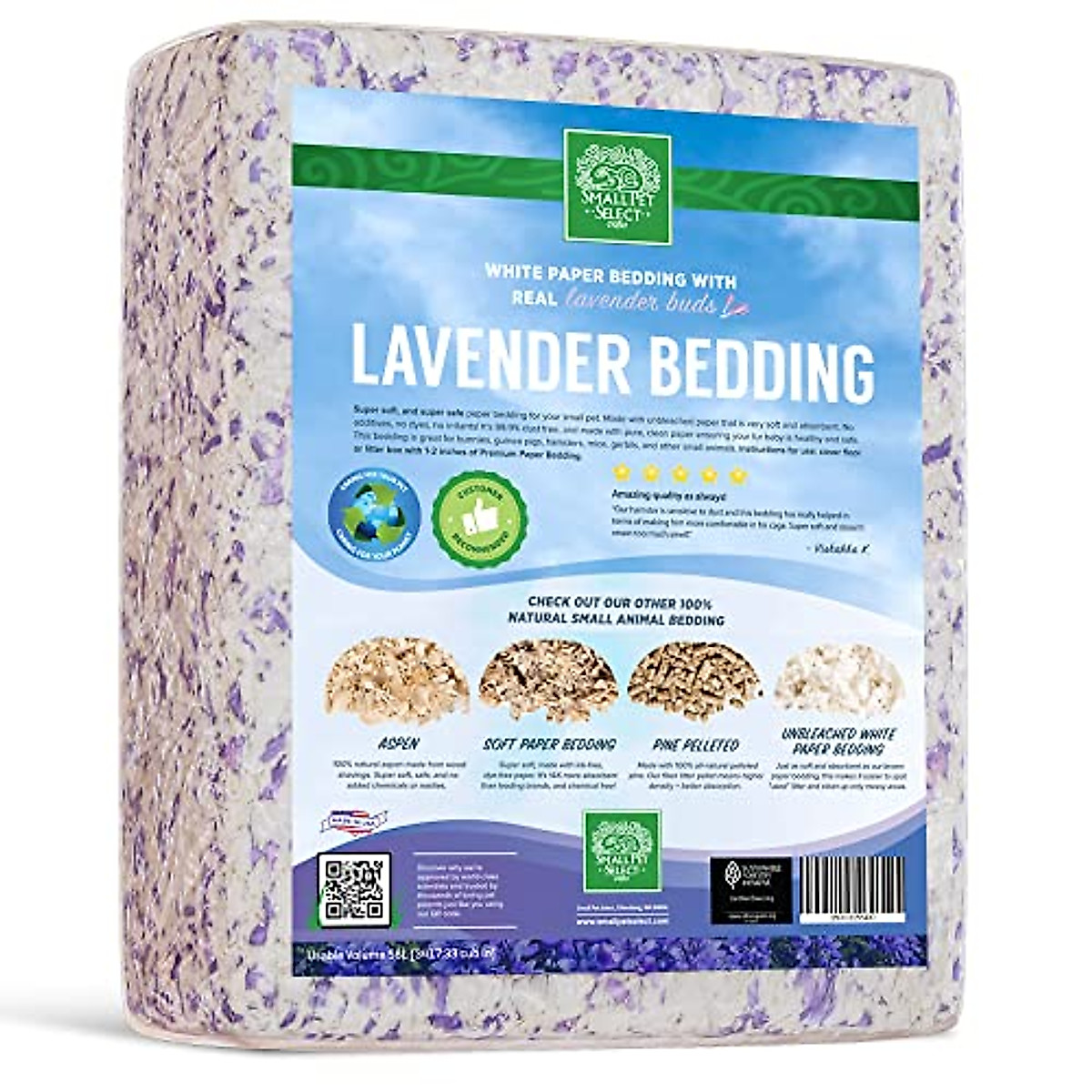 Small Pet Select- White Paper Bedding with Real Natural Lavender. Rabbits, Guinea Pigs, and Other Small Animals, 56L