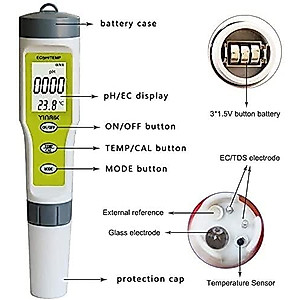 YUESFZ Precise Digital Tester Portable Ph/ec/Temp 3 in 1 Test Pen Handheld Ph Value Ph Meter Water Quality Tester for Pool Home Water Quality Practical Water Quality Detector