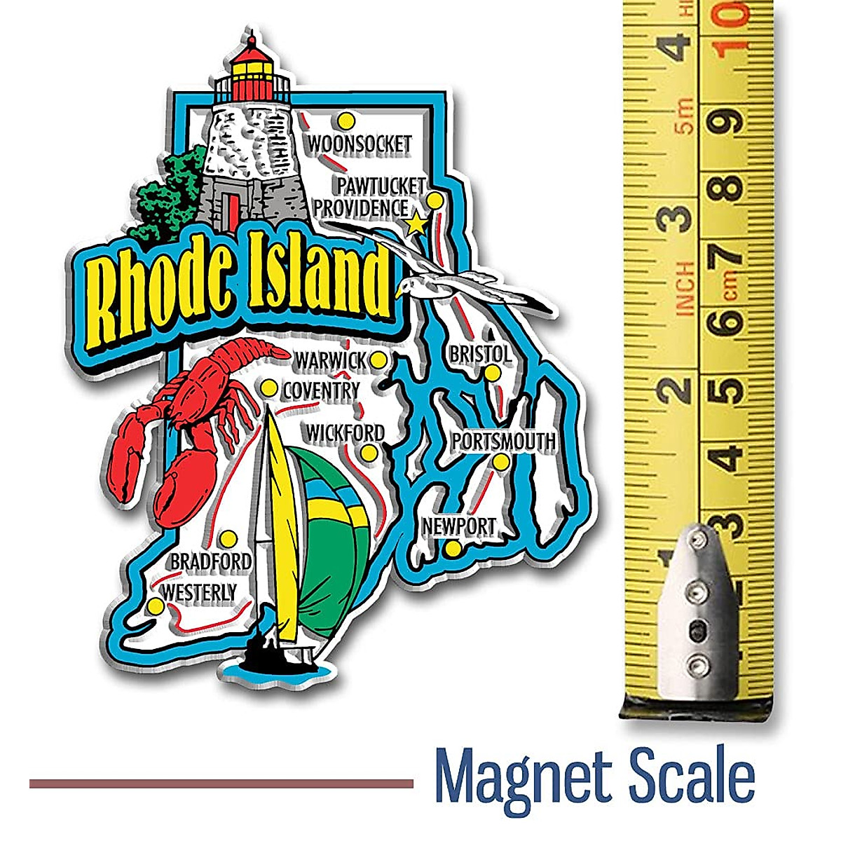 Rhode Island Jumbo State Magnet by Classic Magnets, 3.2" x 4", Collectible Souvenirs Made in The USA