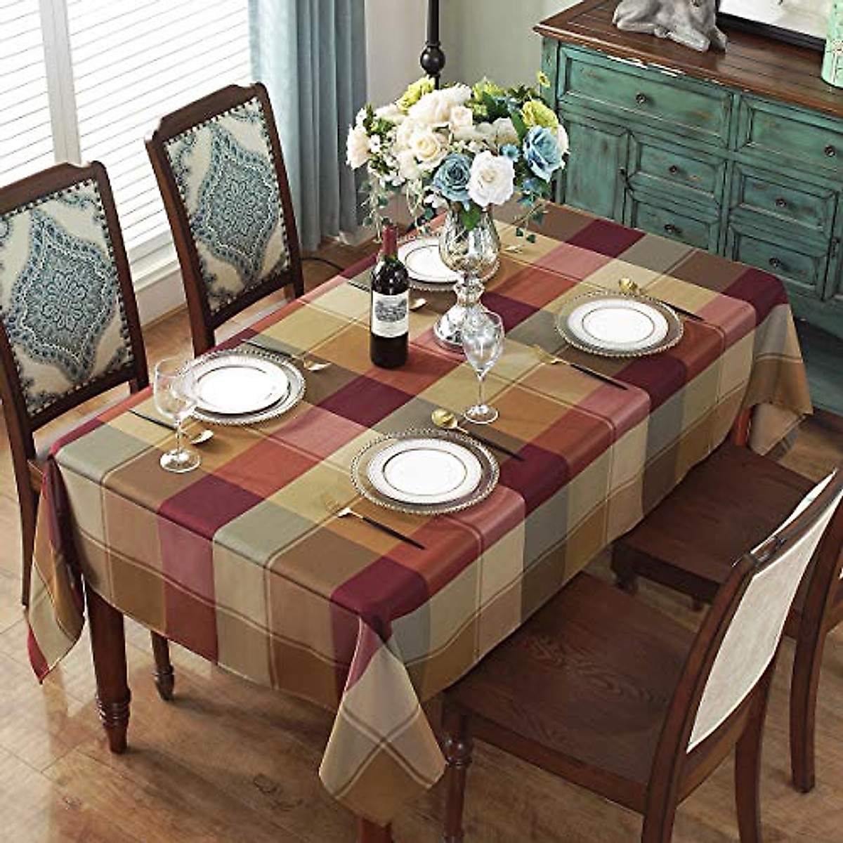 Rectangle Tablecloth Checkered Style Polyester Table Cloth Spillproof Dust-Proof Wrinkle Resistant Heavy Weight Table Cover for Kitchen Dinning Tabletop (Rectangle/Oblong, 52" x 70" (4-6 Seats), Red)