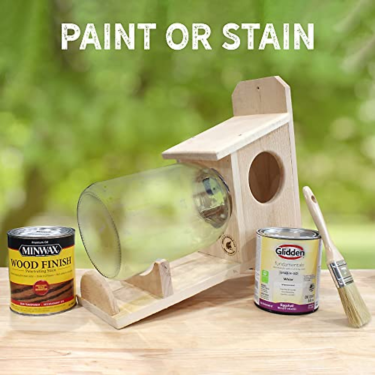 Uncle Dunkels Backyard Squirrel Feeder (w/Gallon Glass Jar); Rustic Handmade Squirrel Food Box