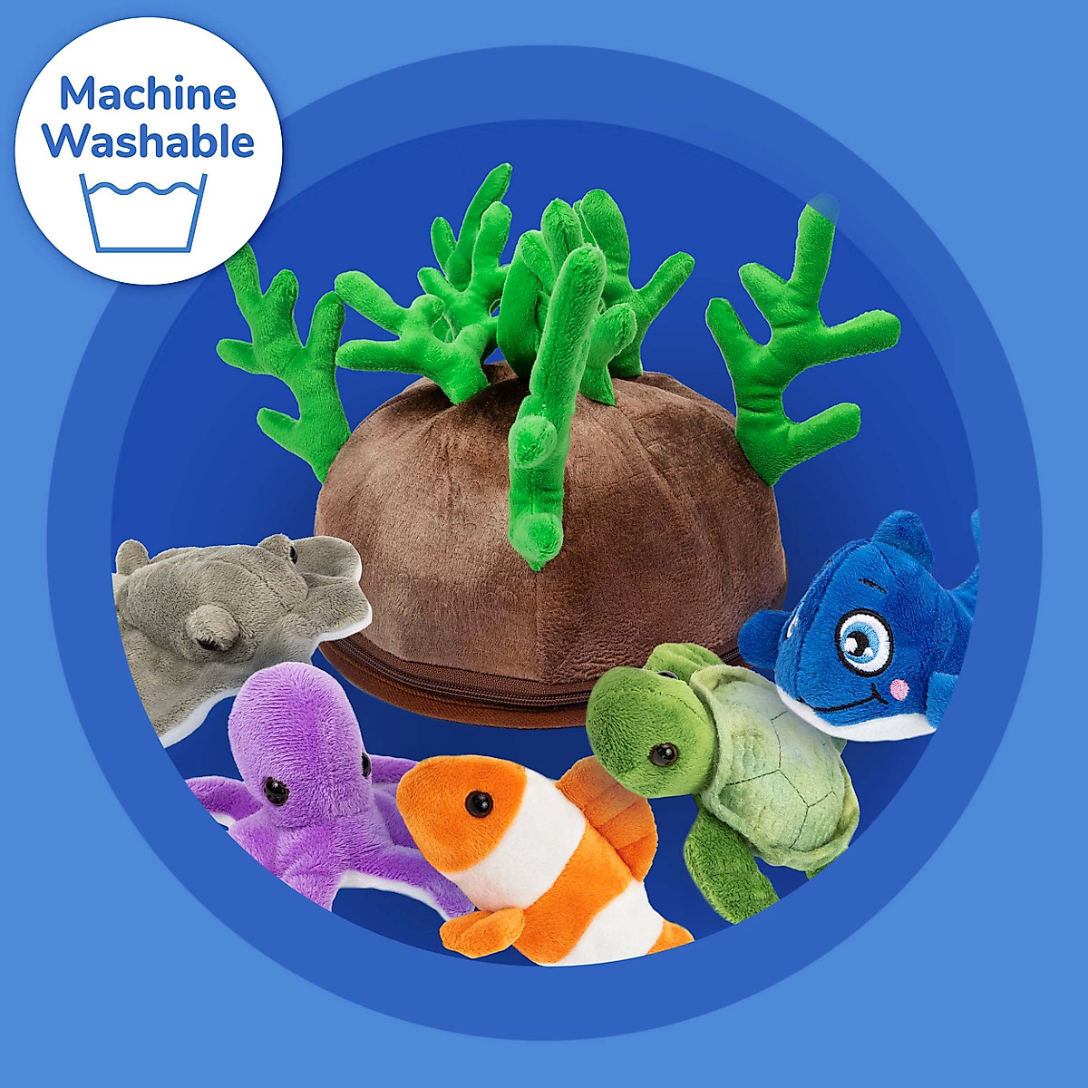 Prextex 5-pc Stuffed Sea Animal & Toy Storage | Soft Plush Sea Creatures Toys for Kids | Small/Mini Stuffed Animals in Bulk | Cute Toy Ocean Decor, Ocean Animals | Birthday Gift Bag, Party Favor/Decor