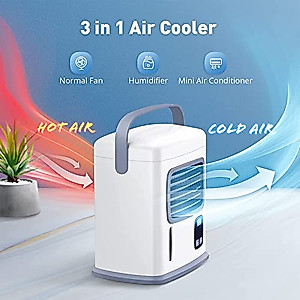 Portable 3 in 1 Air Cooling Cooler - Personal Mini Air Conditioner Fan w/12 H Timer, 500ML Water Tank, 2 Speeds, Adjustable Wind Direction, Low Noise, Ideal for Office Home Room Desk Bedroom Dorm