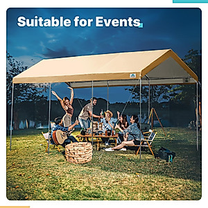 ADVANCE OUTDOOR Adjustable 10x20 ft Heavy Duty Carport Car Canopy Garage Boat Shelter Party Tent, Adjustable Peak Height from 9.5ft to 11ft, Beige