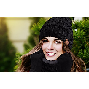 Winter Hat Fleece Lined Neck Warmer Scarf and Gloves Set for Women Knit Beanie Winter Gloves and Scarves Cold Weather