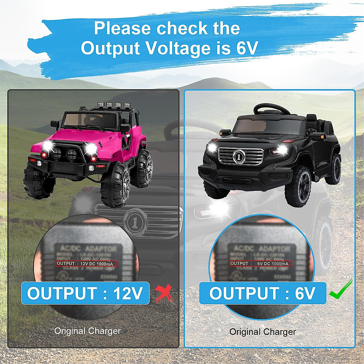 Charger for Kidzone Bumper Car, Flybar, Hello Kitty, Best Choice Products, Kid Trax, Dynacraft, Spider-Man, Toddler, 6V Battery Charger Child Kids Ride On Car Toys, 1.8M, Overheat Protection