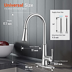 Kitchen Faucet with Pull Down Sprayer - LEPO Kitchen Sink Faucet with Led Light, Brushed Nickel, High Arc Commercial Stainless Steel Pull Out Rv Kitchen Faucet Bar（No Batteries Required）