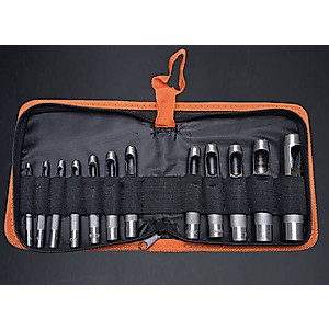 Edward Tools Harden Pro Hollow Hole Punch Set - 12 Piece Heavy Duty CRV Steel Punch Tool - Zipper Organizer and Punch Tools for Leather, Gasket, Grinder, Fabric - Small to Large Punch Sizes
